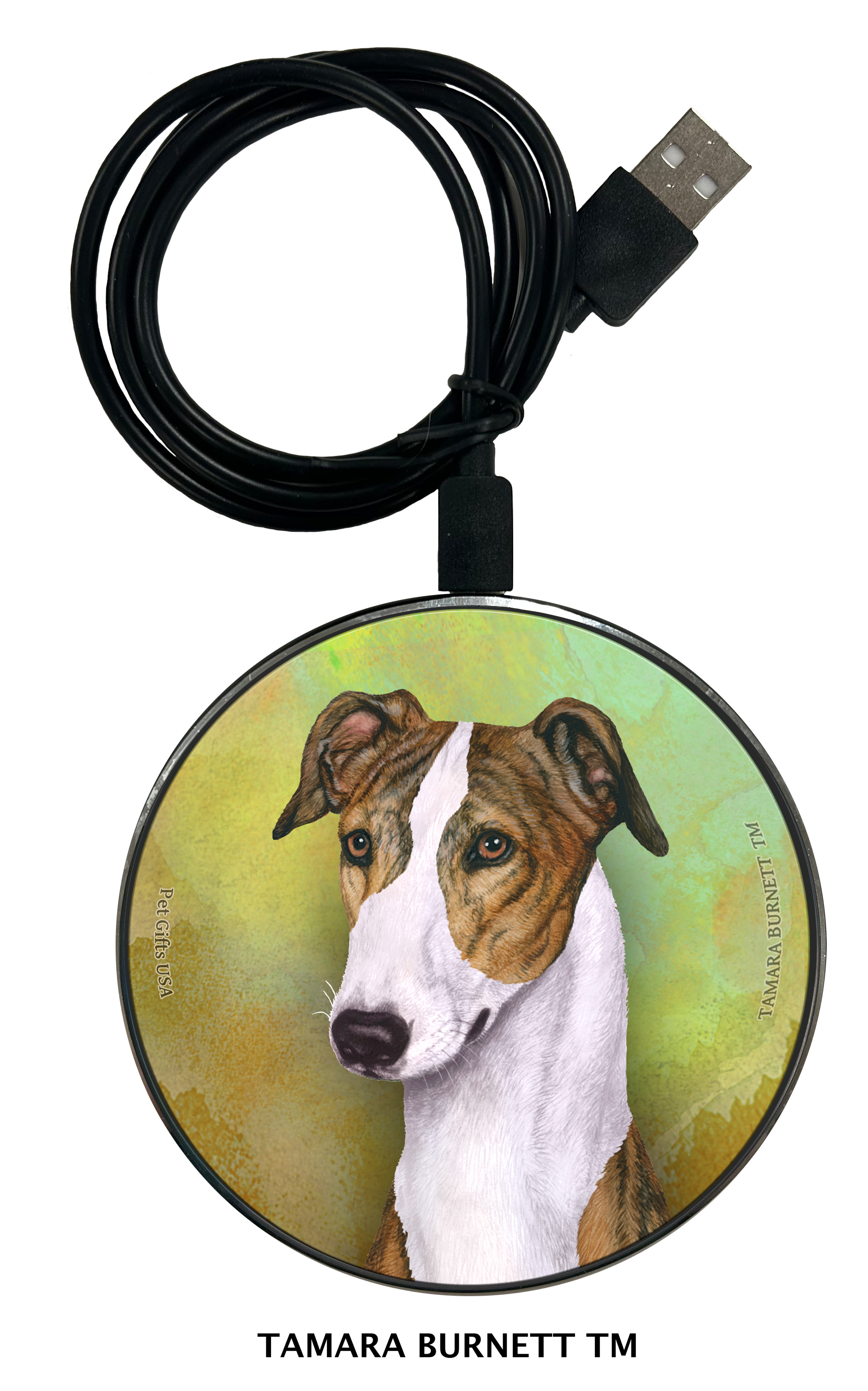 Greyhound Red Brindle and White - Zoomies Phone Charger | Pet Gifts USA
