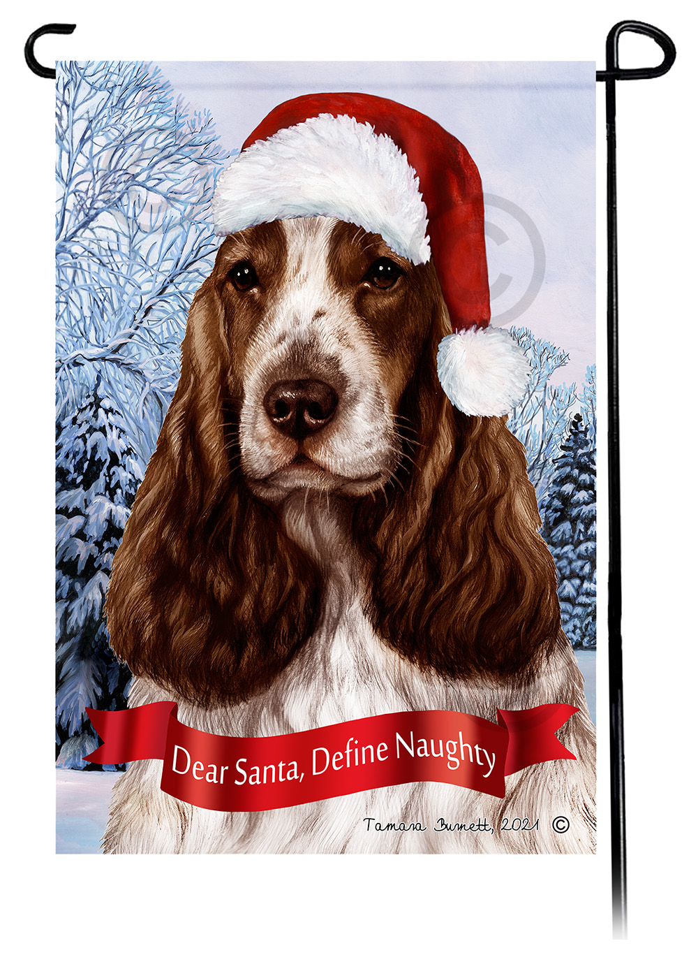English Cocker Liver and White Dear Santa, Define Naughty - Garden Flag ...
