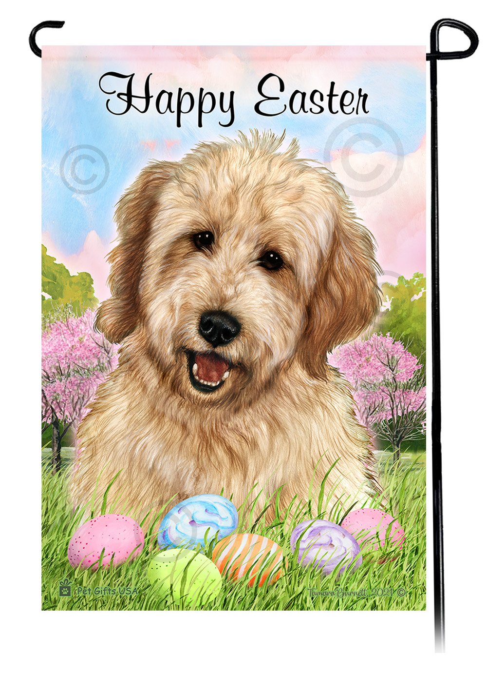 Goldendoodle Blonde Happy Easter Garden Flag | Pet Gifts USA