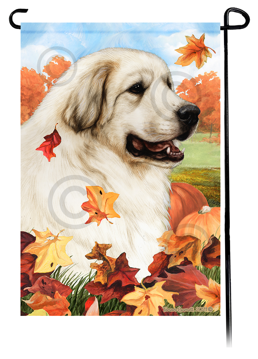 Great Pyrenees Falling Leaves - Garden Flag | Pet Gifts USA