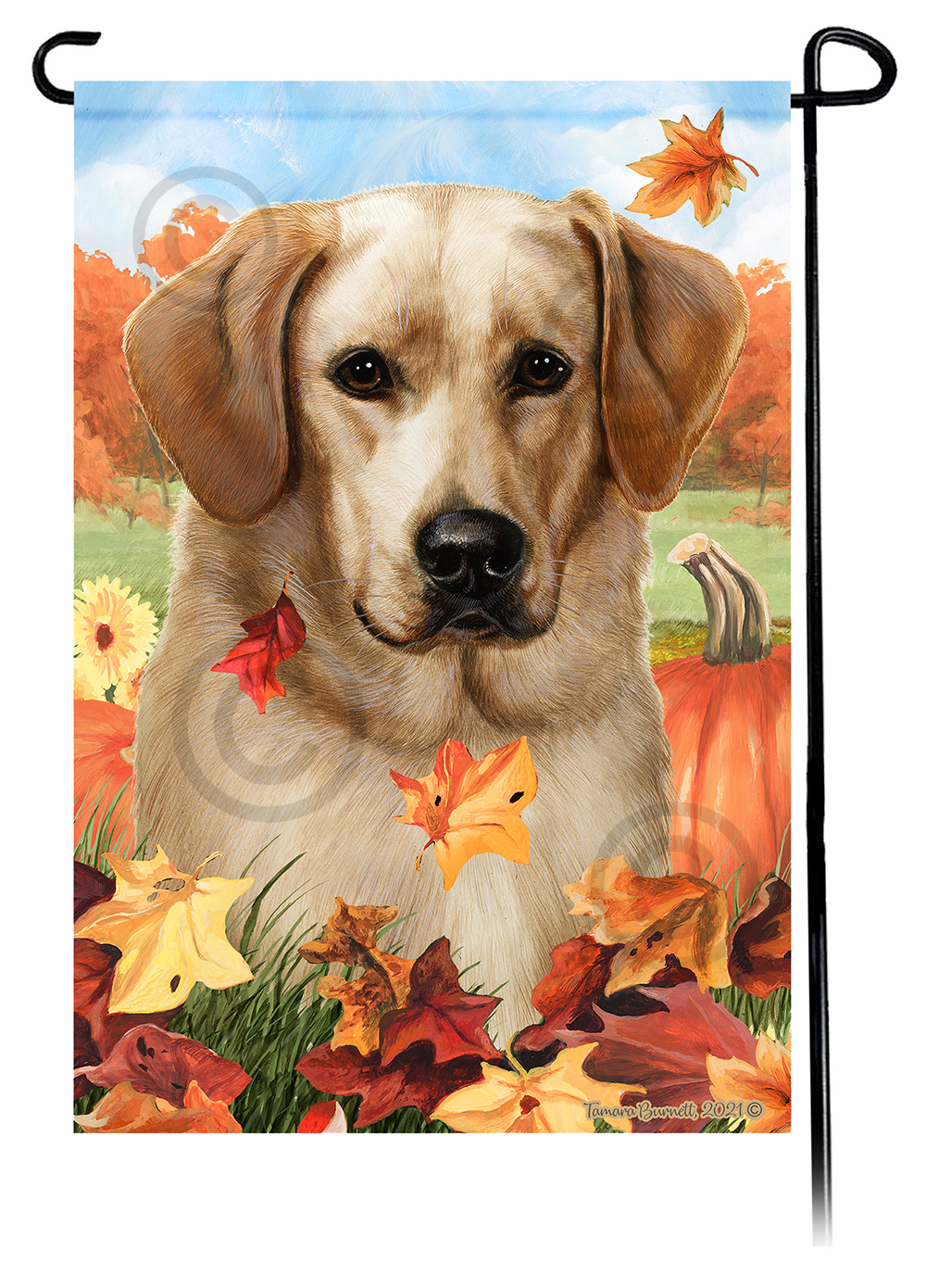 Labrador Yellow Front Face Falling Leaves - Garden Flag | Pet Gifts USA