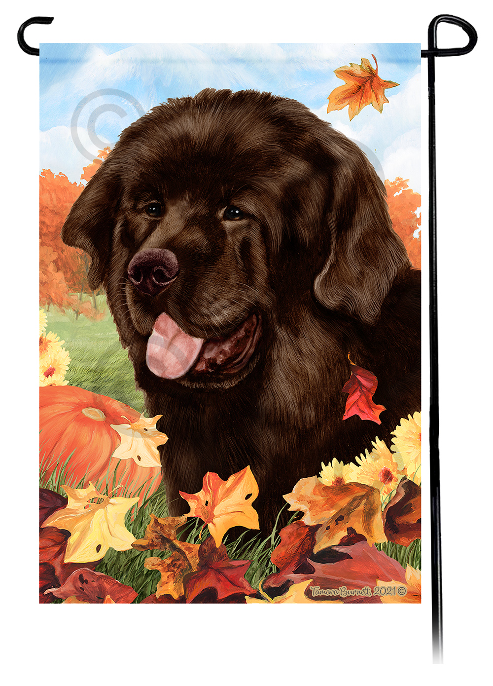 Newfoundland Chocolate Falling Leaves - Garden Flag | Pet Gifts USA