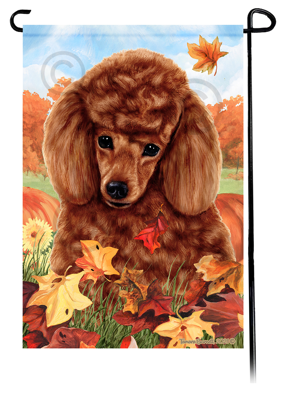 Poodle Red Falling Leaves - Garden Flag | Pet Gifts USA