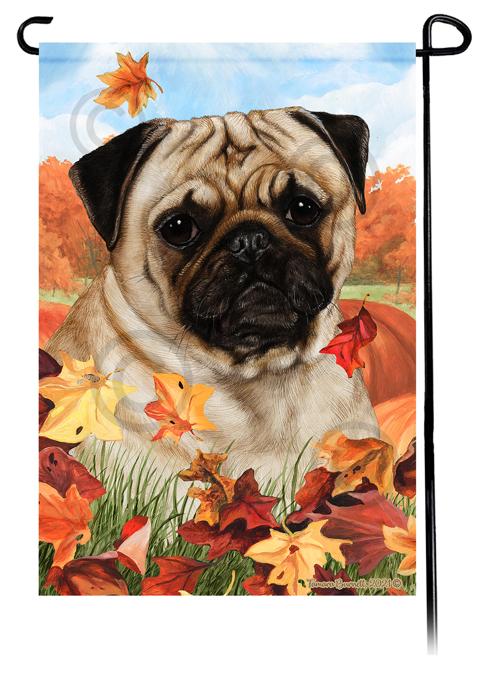 Pug Fawn Falling Leaves - Garden Flag | Pet Gifts USA