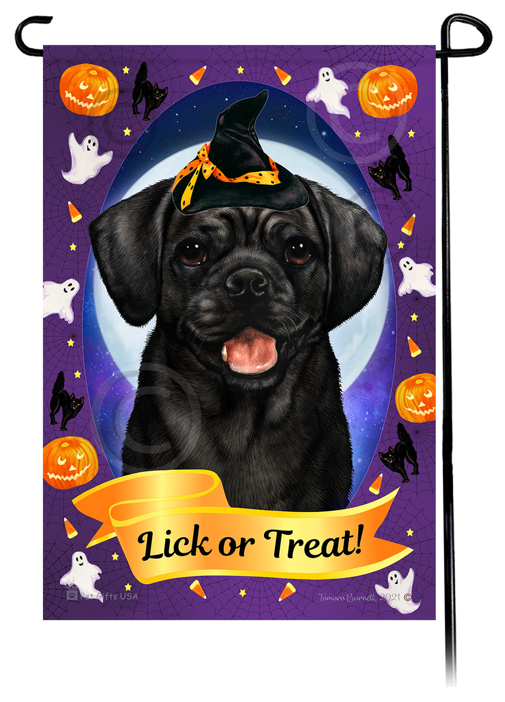Puggle (Black) - Halloween Howls Garden Flag | Pet Gifts USA
