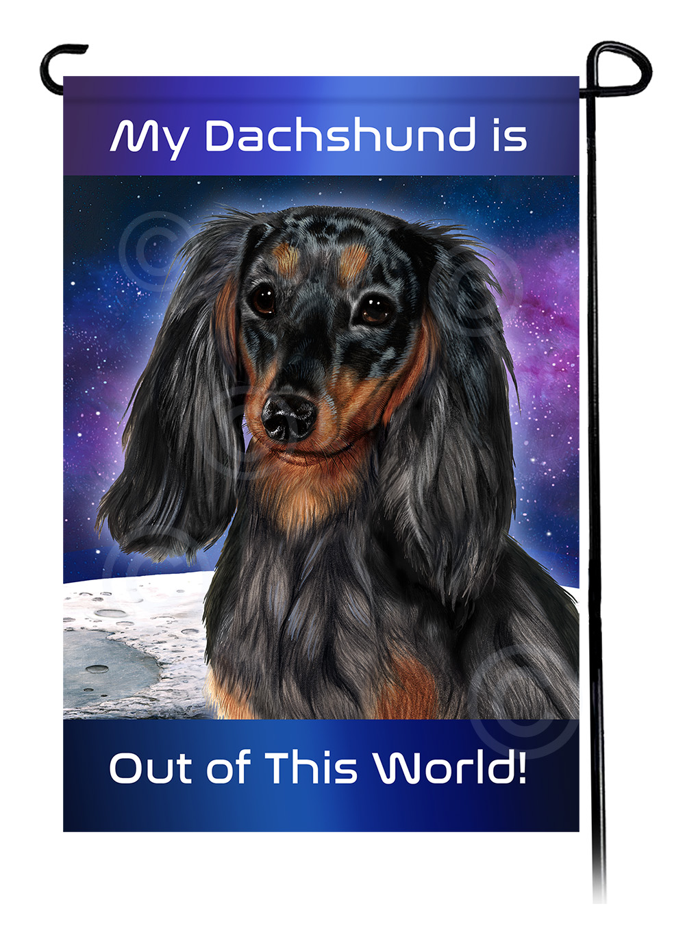 Dachshund LH Dark Black and Tan Dapple - Out Of This World Garden Flag ...