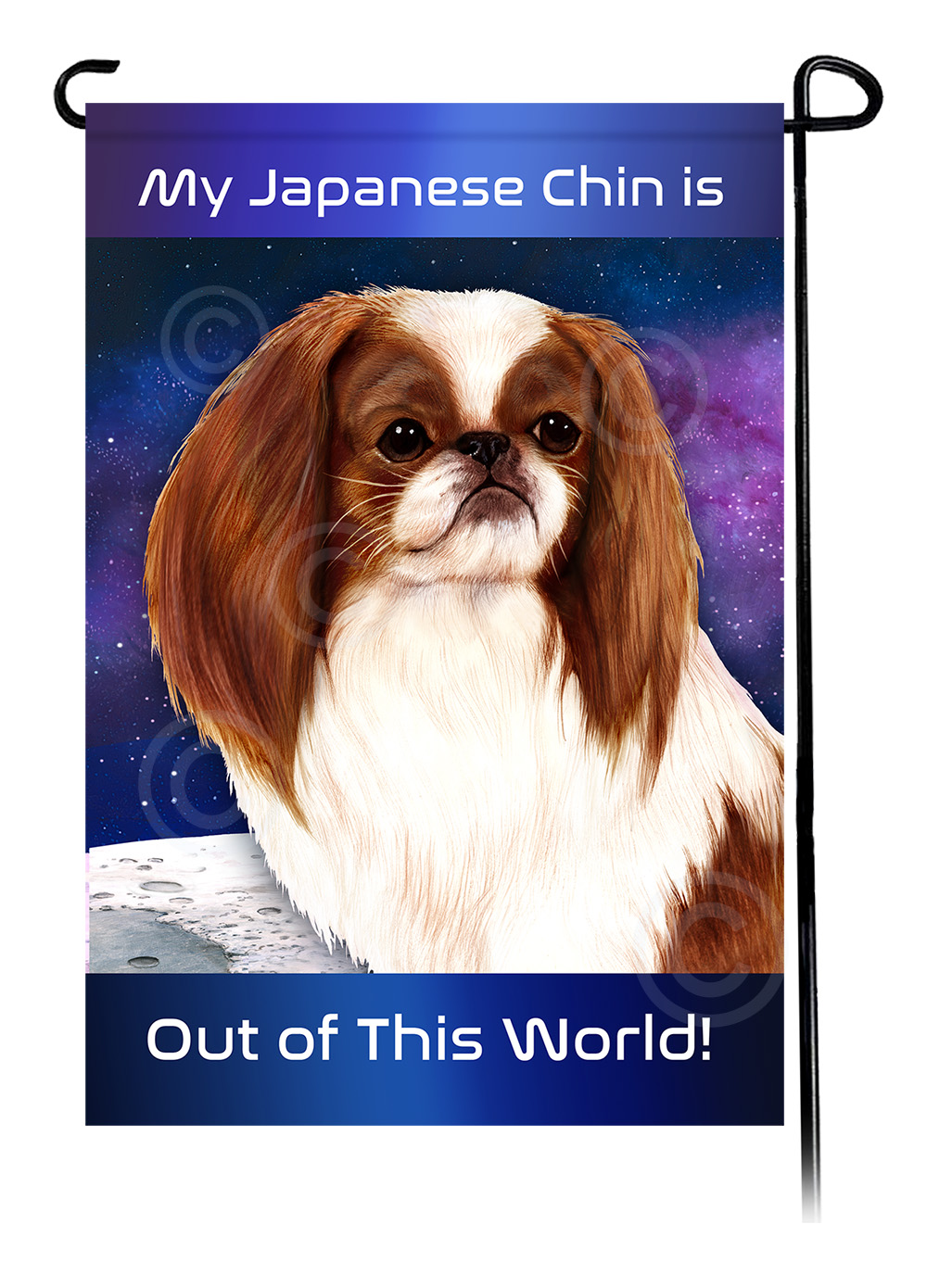 Japanese Chin Red and White - Out Of This World Garden Flag | Pet Gifts USA