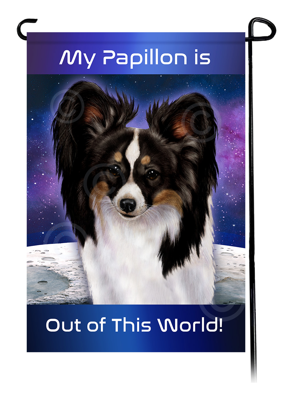Papillon Tri - Out Of This World Garden Flag | Pet Gifts USA