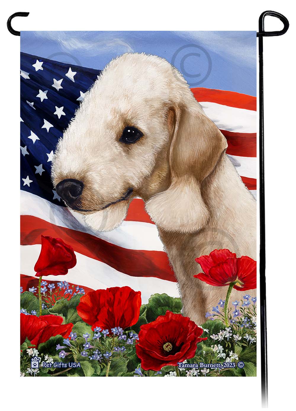 Bedlington Terrier Sandy - Patriotic Flowers Garden Flag | Pet Gifts USA
