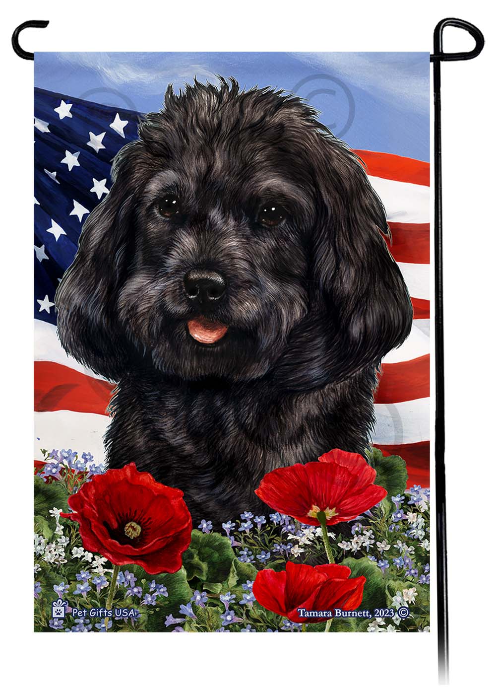 Cockapoo Black - Patriotic Flowers Garden Flag | Pet Gifts USA