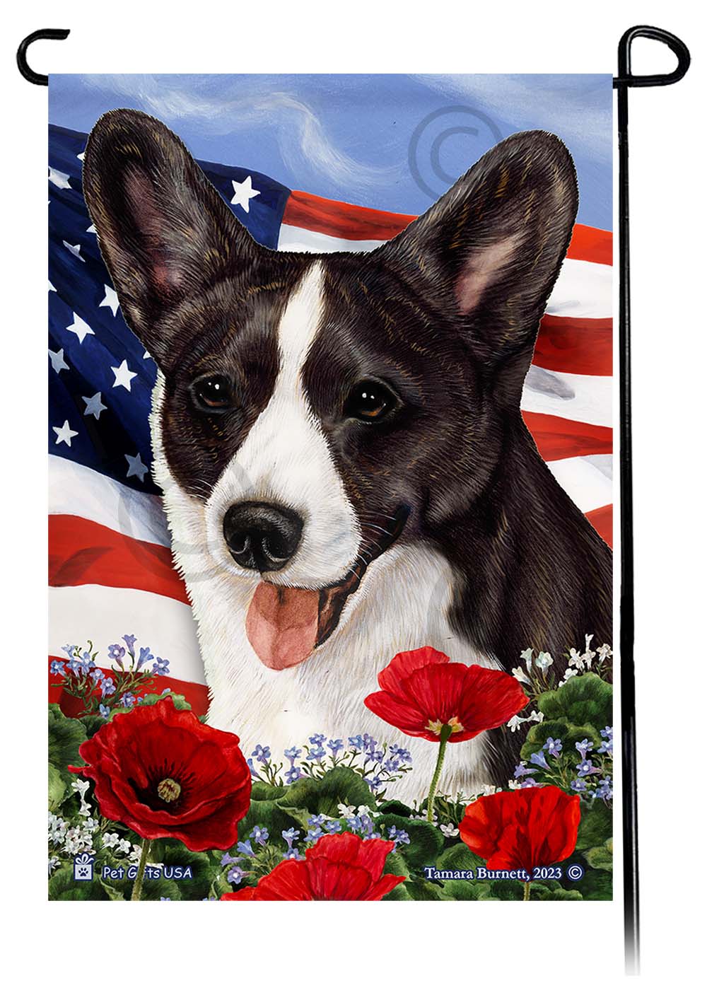 Corgi Cardigan Black Brindle - Patriotic Flowers Garden Flag | Pet ...
