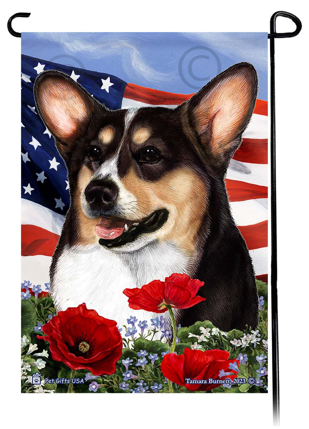 Corgi Pembroke Tri-Color - Patriotic Flowers Garden Flag | Pet Gifts USA