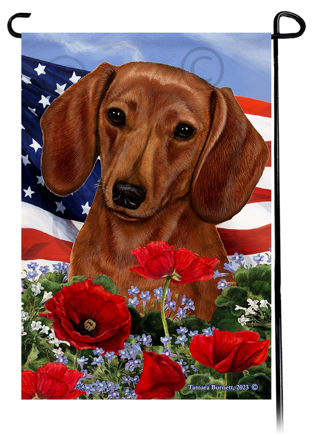 Dachshund Short Haired Red - Patriotic Flowers Garden Flag | Pet Gifts USA