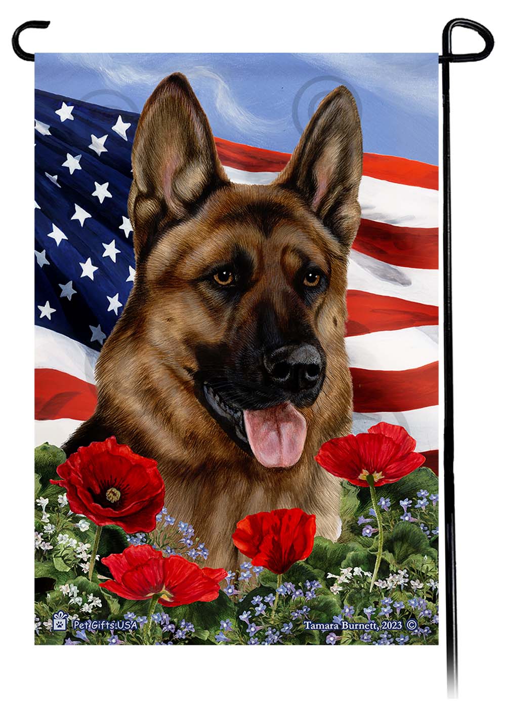 German Shepherd Red Sable - Patriotic Flowers Garden Flag | Pet Gifts USA