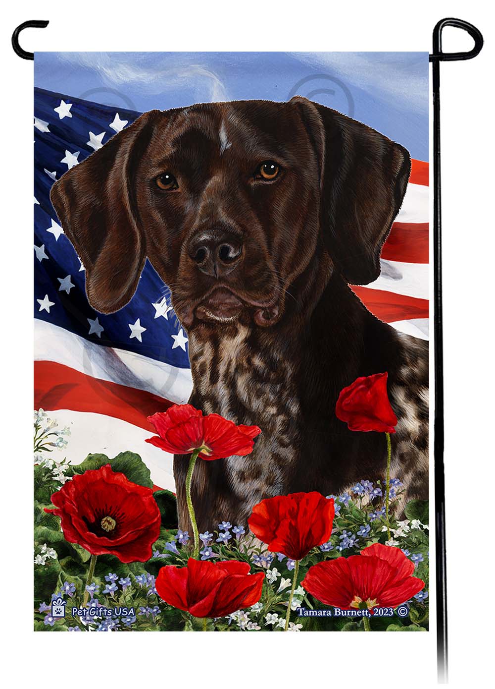 German Shorthaired Pointer Liver Roan - Patriotic Flowers Garden Flag ...