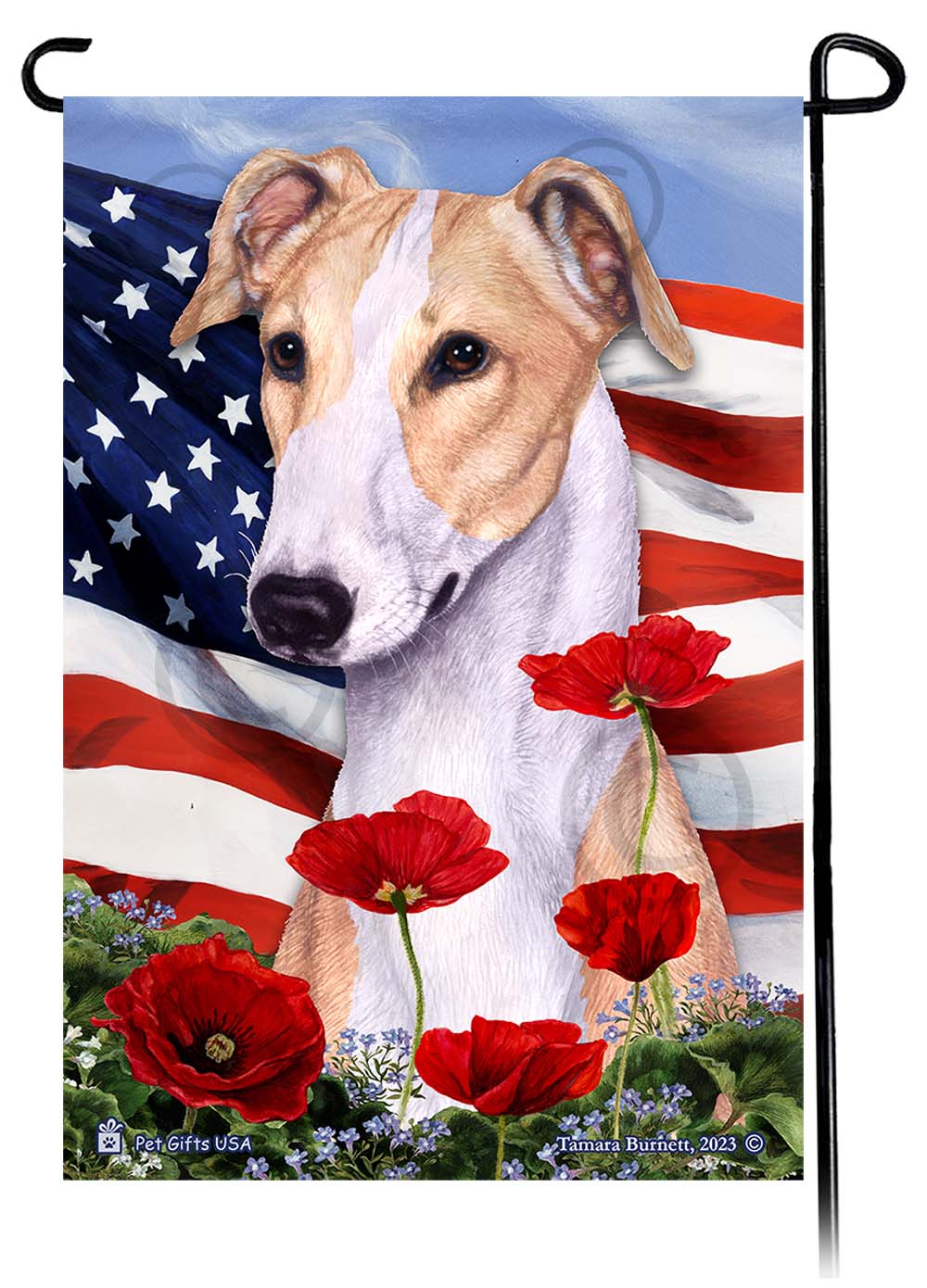 Greyhound Cream and White - Patriotic Flowers Garden Flag | Pet Gifts USA