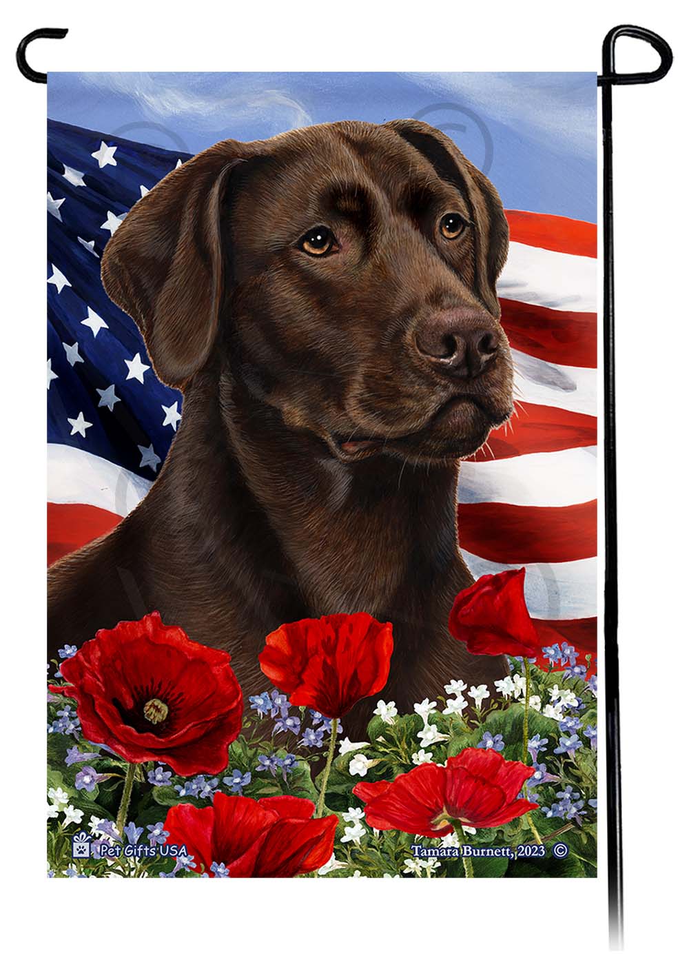 Labrador Retriever American Chocolate - Patriotic Flowers Garden Flag ...