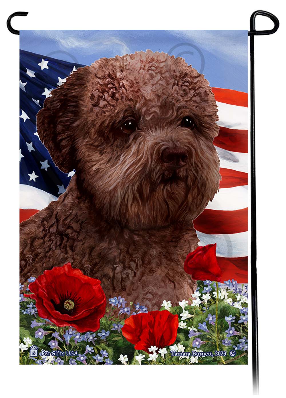 Lagotto Romagnolo Brown - Patriotic Flowers Garden Flag | Pet Gifts USA