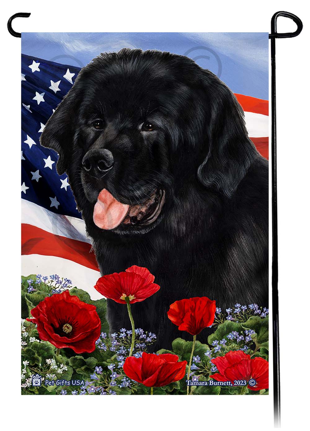 Newfoundland Black - Patriotic Flowers Garden Flag | Pet Gifts USA