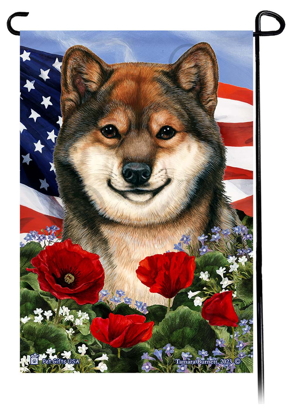 Shiba Inu Sesame - Patriotic Flowers Garden Flag | Pet Gifts USA