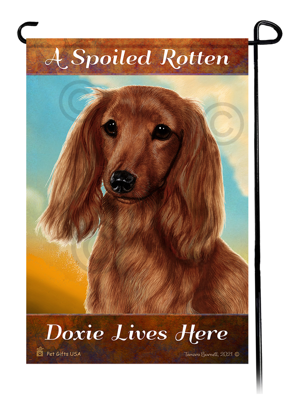 A Spoiled Rotten Dachshund Long Hair Red Lives Here - Garden Flag | Pet ...
