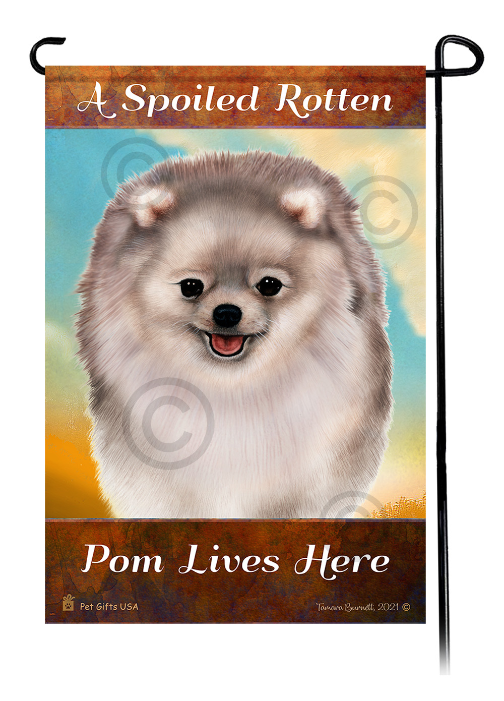 A Spoiled Rotten Pomeranian Silver Lives Here - Garden Flag | Pet Gifts USA