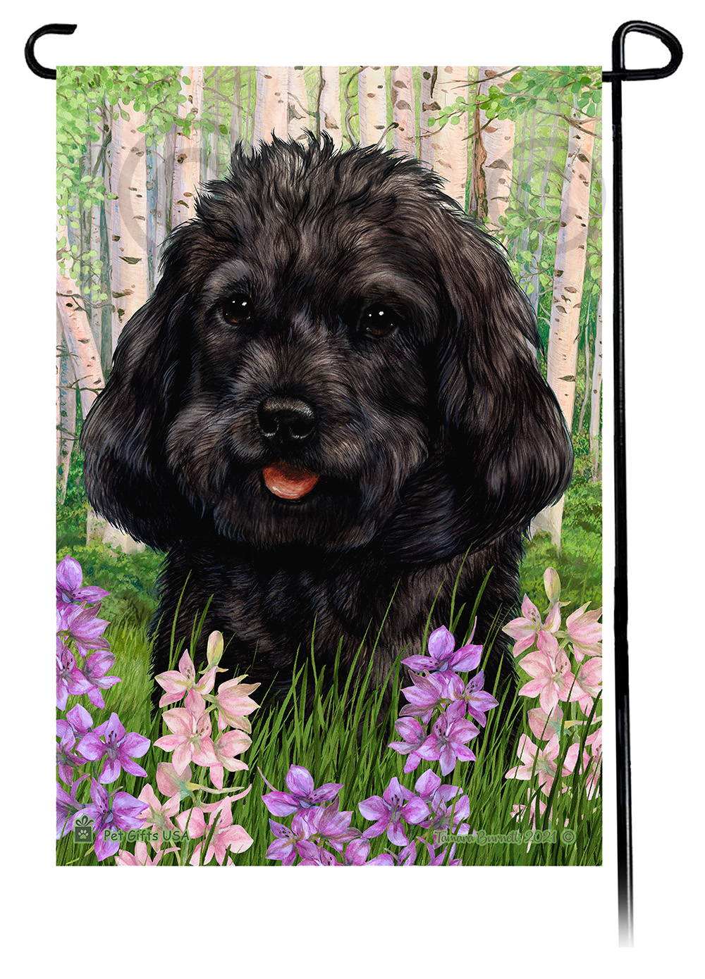 Cockapoo Black Spring Flowers Flag | Pet Gifts USA