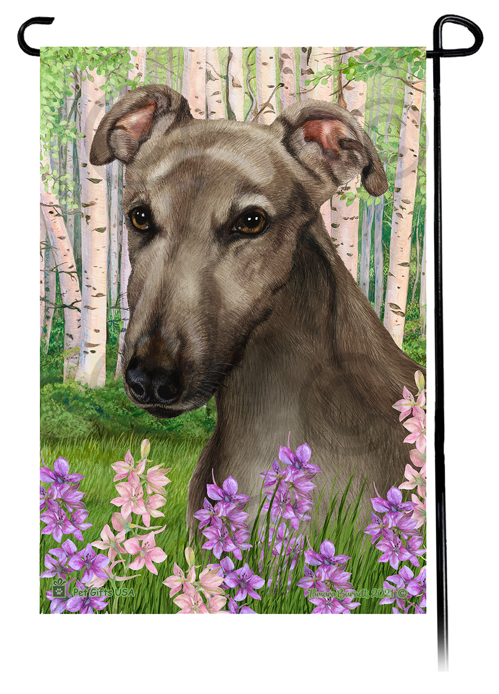 Greyhound Grey Spring Flowers Flag | Pet Gifts USA