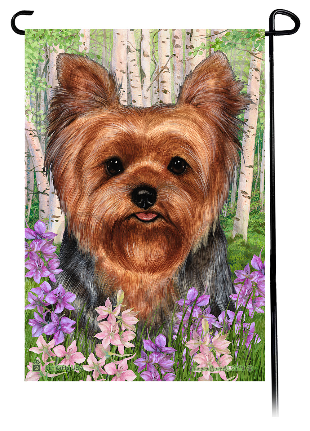Yorkie Adult Natural Coat 2 Spring Flowers Flag | Pet Gifts USA