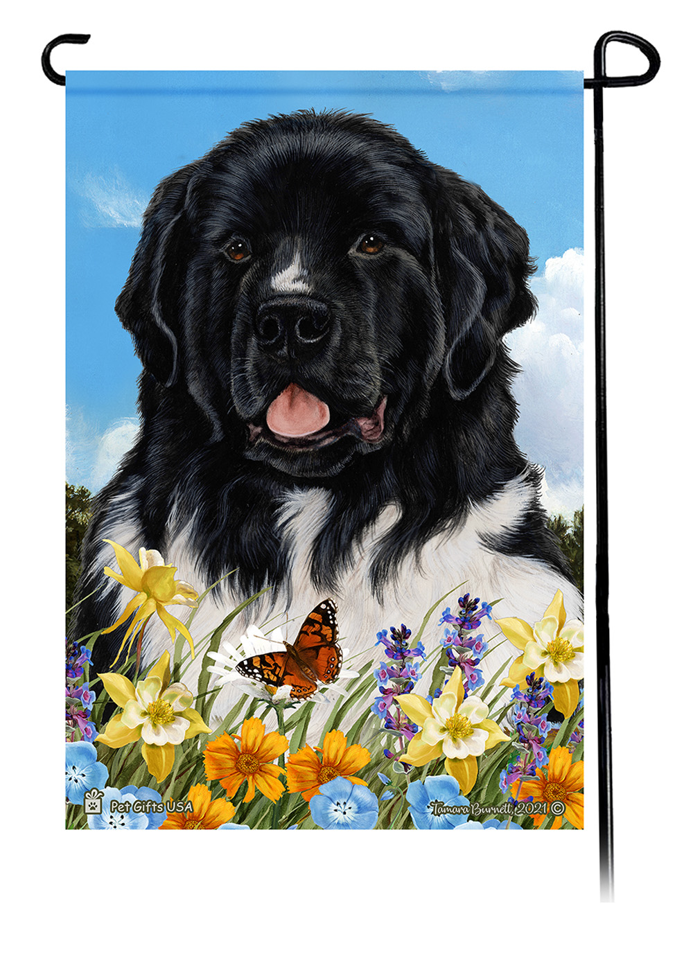 Newfoundland Landseer Summer Flowers Garden Flag - | Arks-N-Barks
