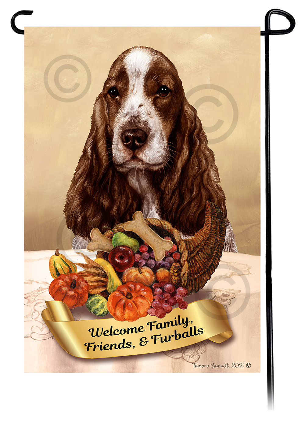 English Cocker Liver and White Thanksgiving - Garden Flag | Pet Gifts USA