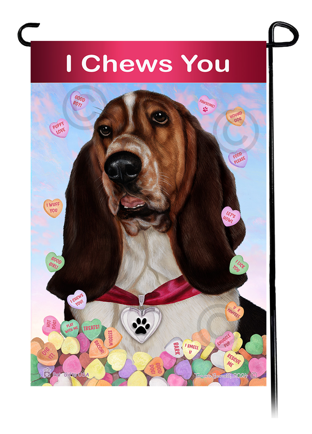 Basset Tri - Valentine Sweetheart Garden Flag | Pet Gifts USA