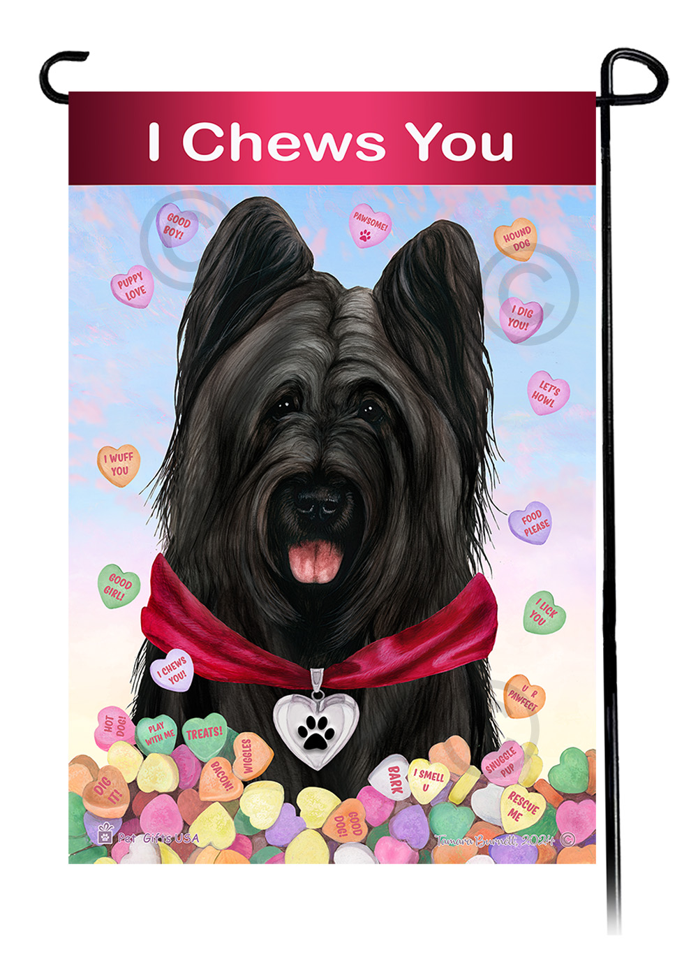 Briard Black Cropped - Valentine Sweetheart Garden Flag | Pet Gifts USA