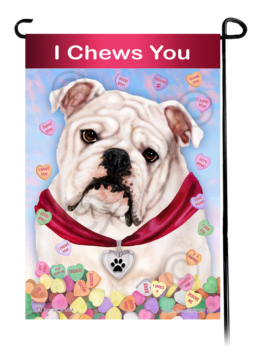 Bulldog English White - Valentine Sweetheart Garden Flag | Pet Gifts USA