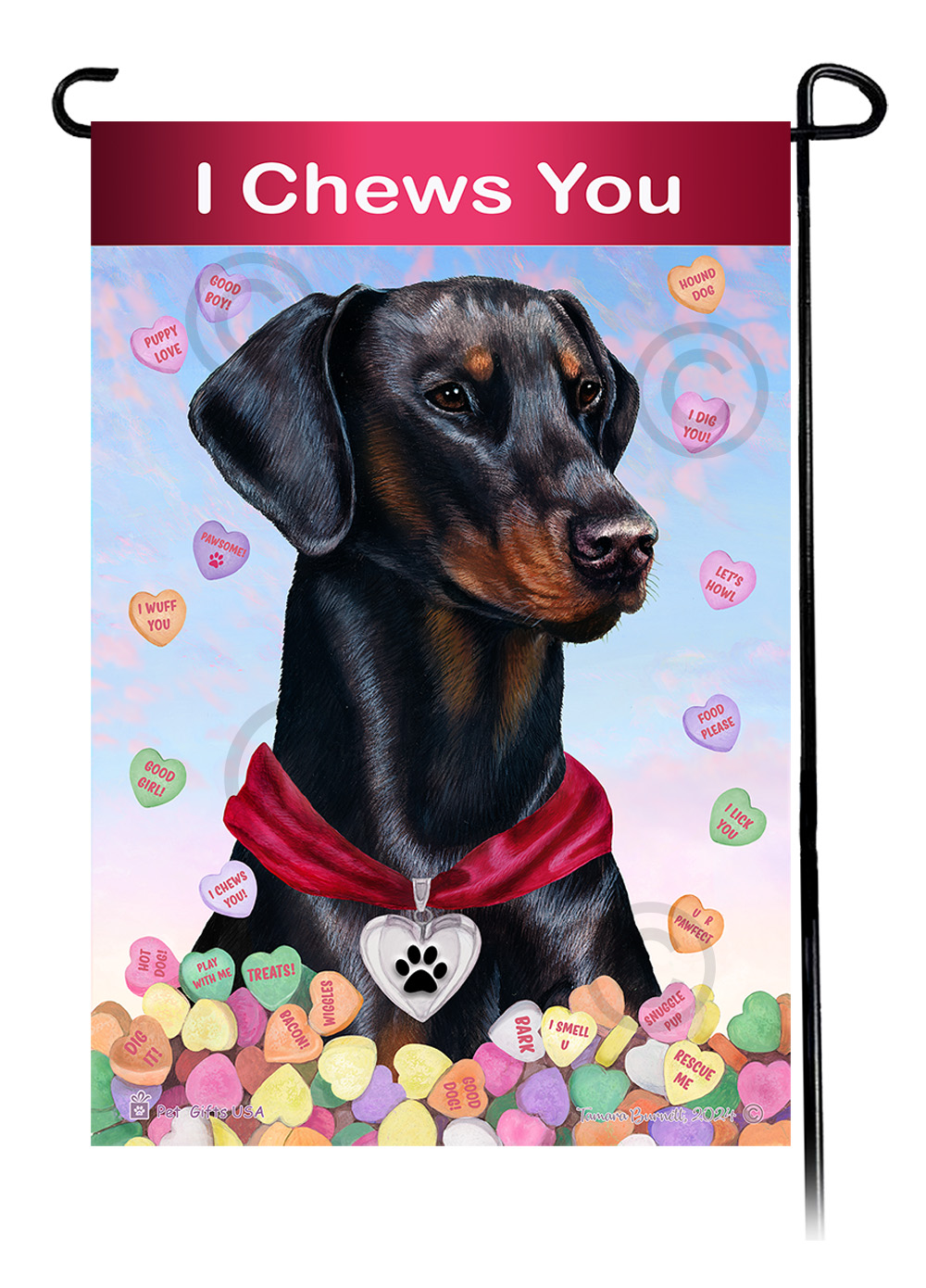 Doberman Black Uncropped - Valentine Sweetheart Garden Flag - | Arks-N ...