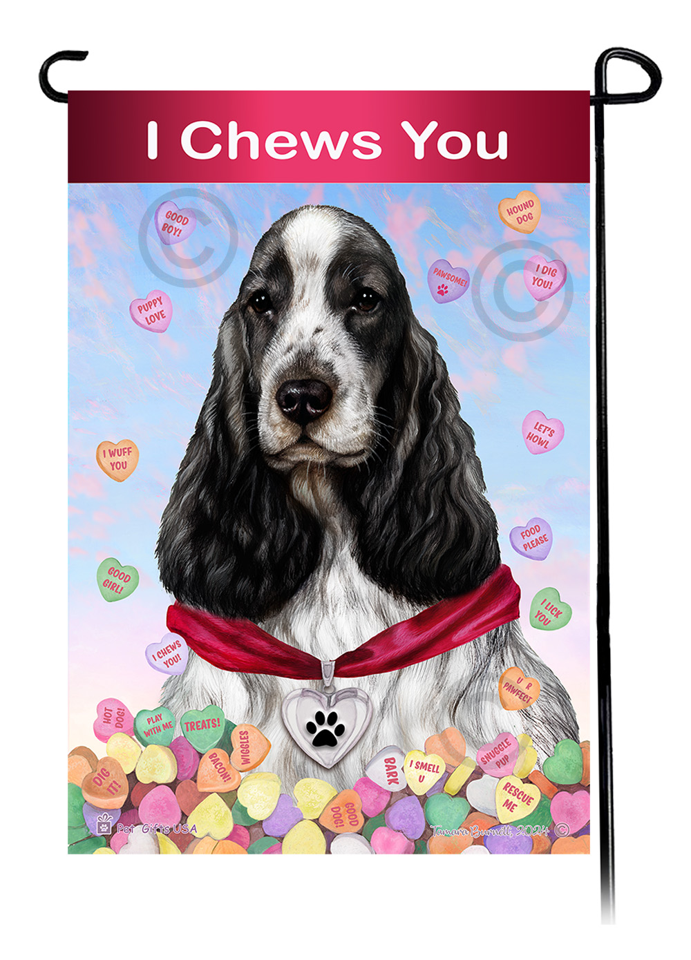English Cocker Spaniel Black and White - Valentine Sweetheart Garden ...