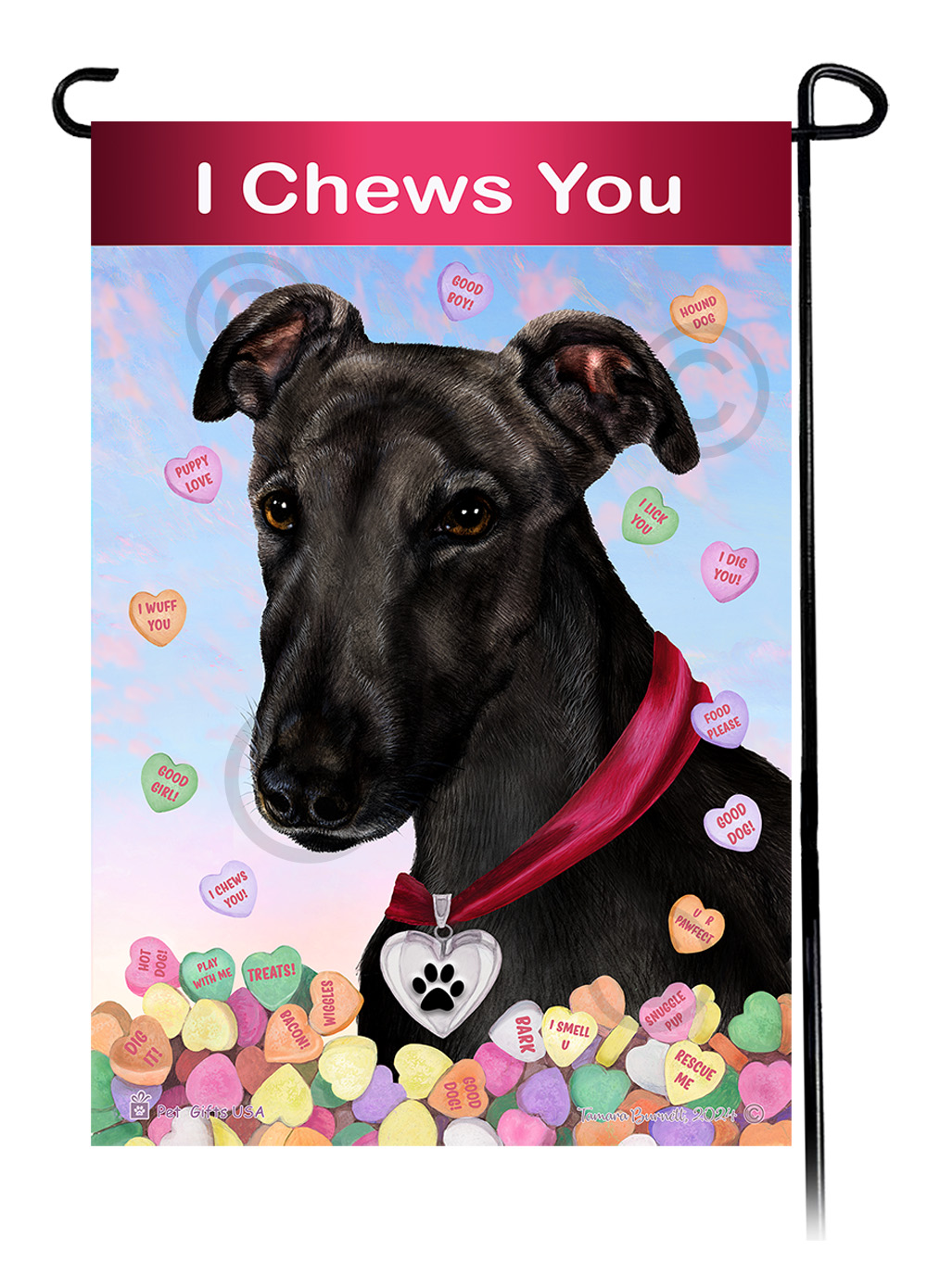 Greyhound Black - Valentine Sweetheart Garden Flag | Pet Gifts USA