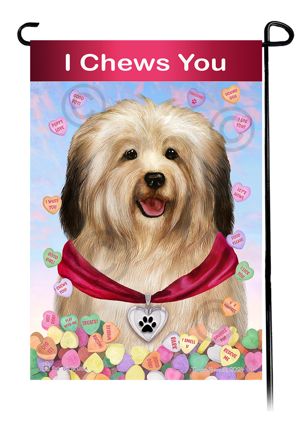 Havanese Cream Sable (Long) - Valentine Sweetheart Garden Flag | Pet ...