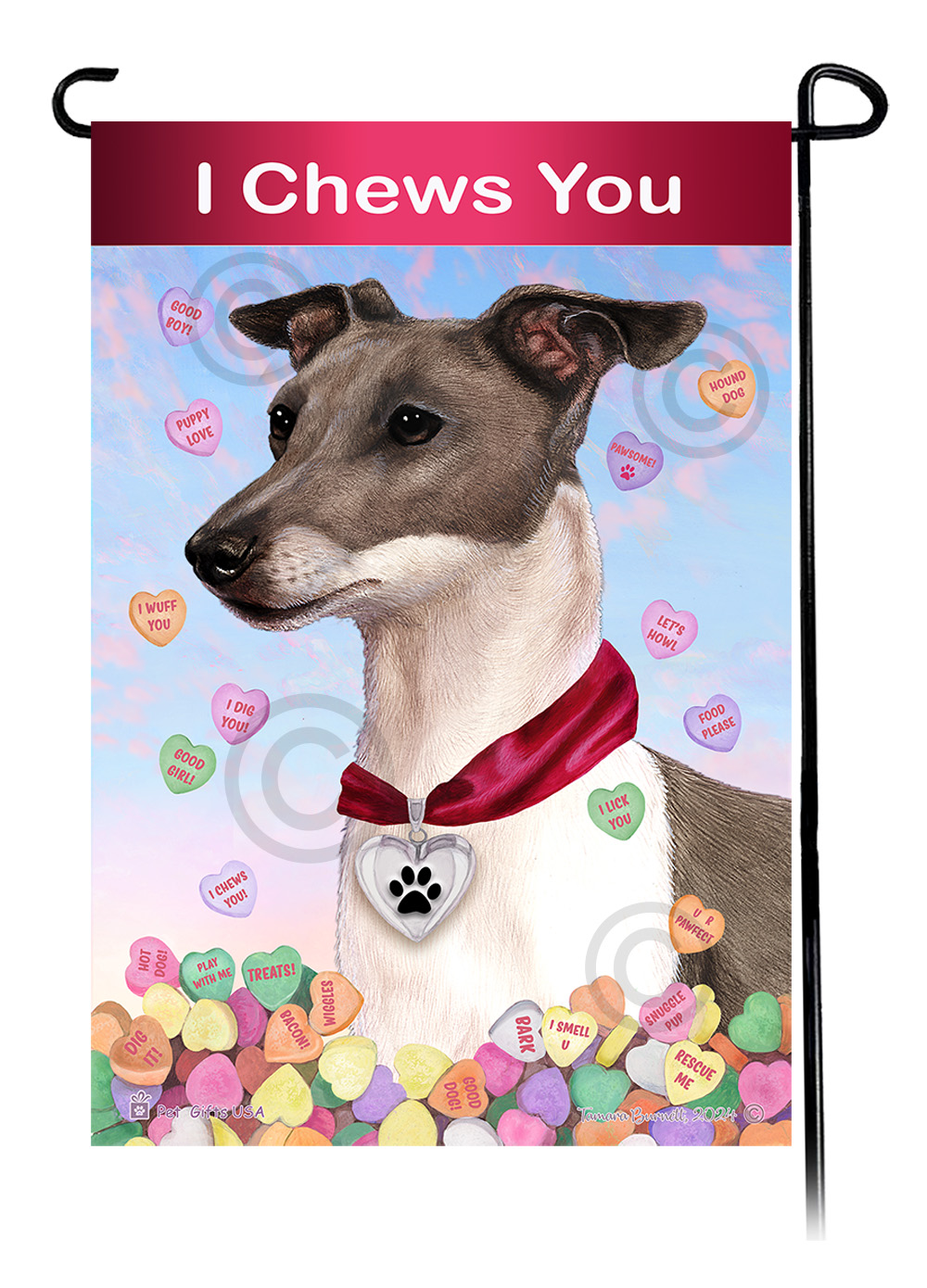Italian Greyhound Blue - Valentine Sweetheart Garden Flag | Pet Gifts USA