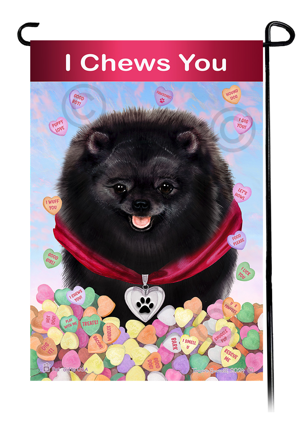 Pomeranian Black - Valentine Sweetheart Garden Flag | Pet Gifts USA