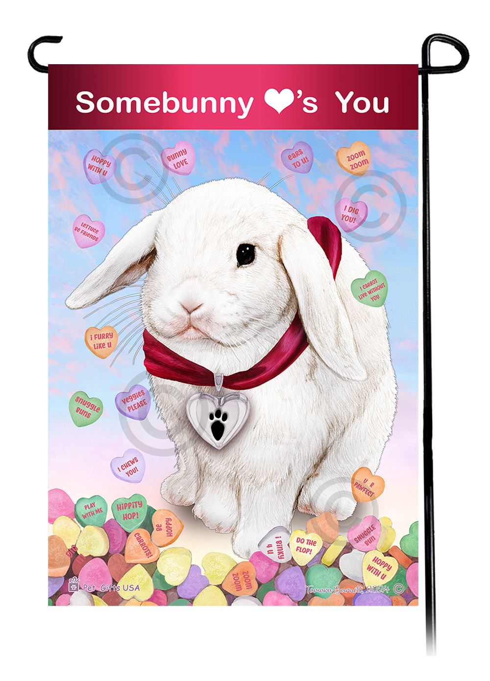 Rabbit Mini Lop White - Valentine Sweetheart Garden Flag | Pet Gifts USA