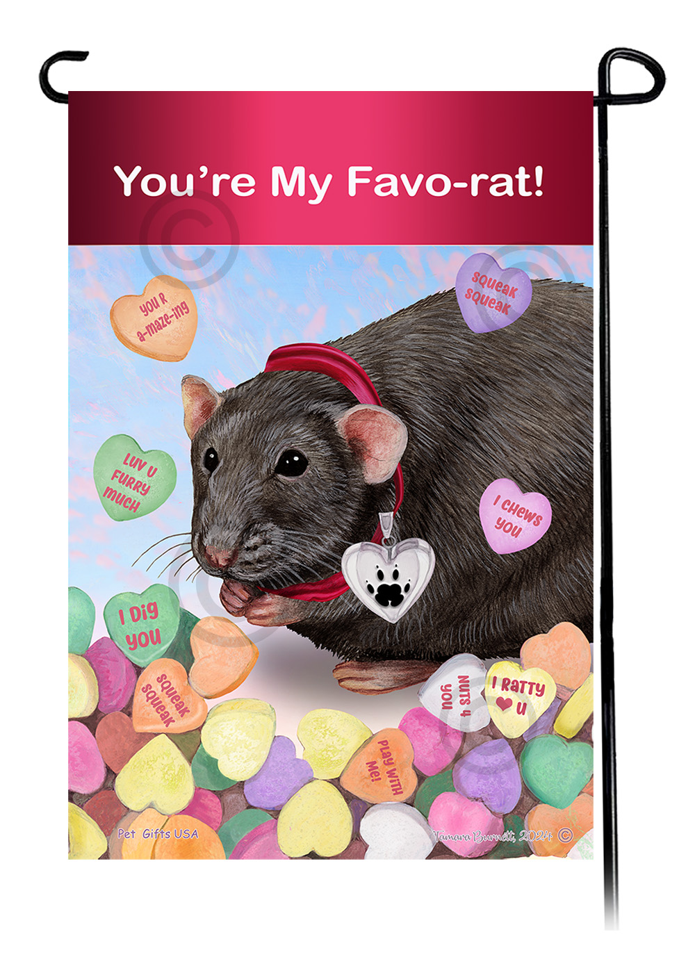 Rat Grey Solid - Valentine Sweetheart Garden Flag | Pet Gifts USA
