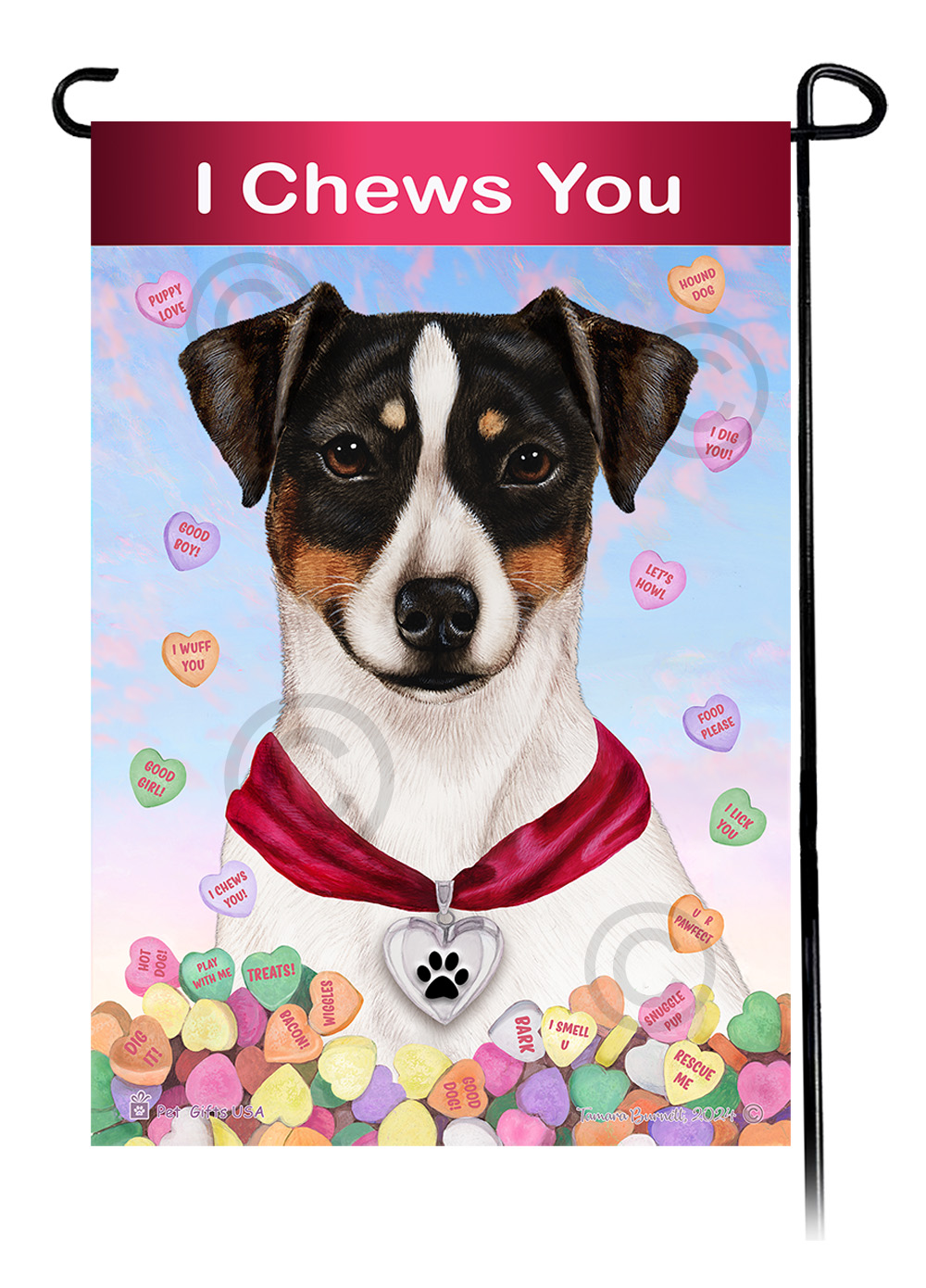 Rat Terrier Tri Uncropped - Valentine Sweetheart Garden Flag | Pet ...
