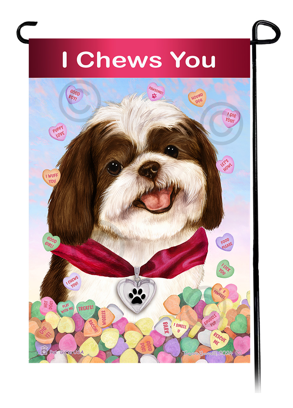 Shih Tzu Chocolate and White - Valentine Sweetheart Garden Flag | Pet ...