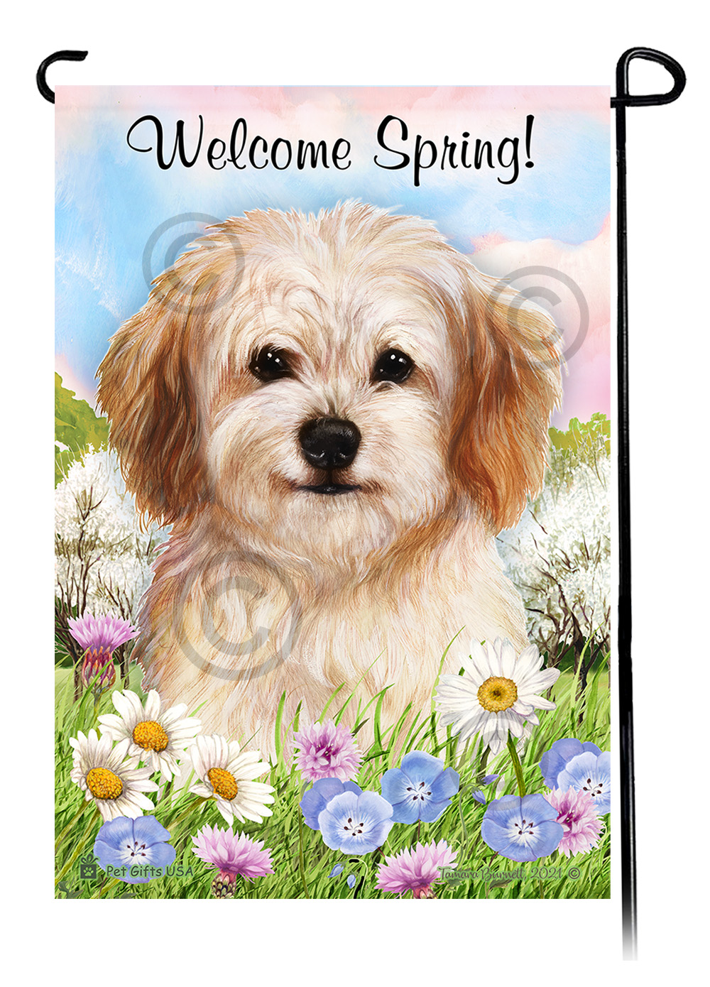 Cavachon Cream - Welcome Spring Garden Flag - | Arks-N-Barks