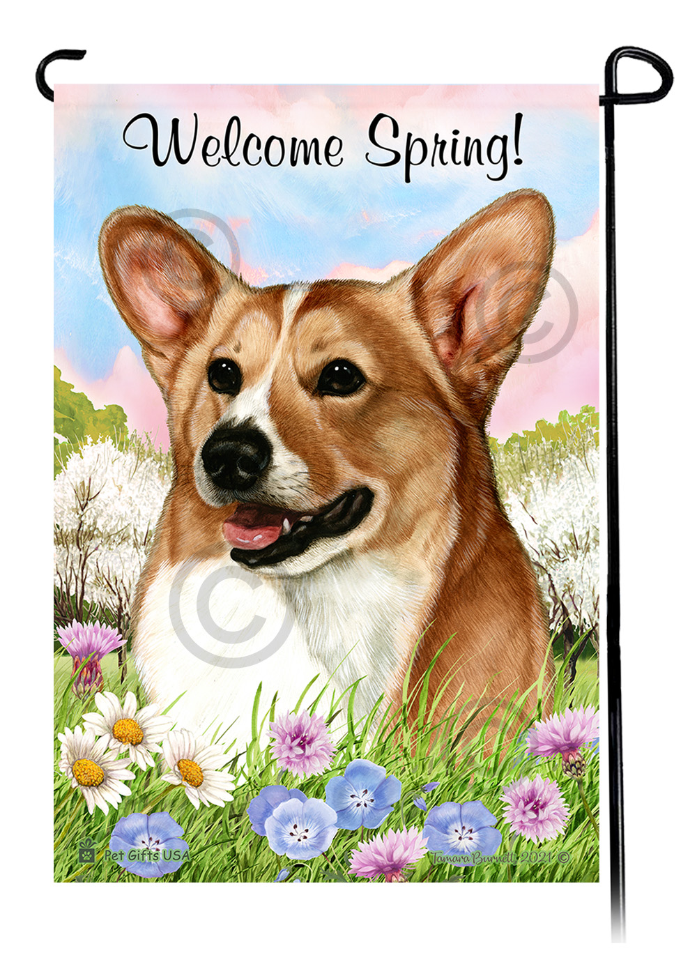 Corgi Pembroke Tan and White - Welcome Spring Garden Flag | Pet Gifts USA