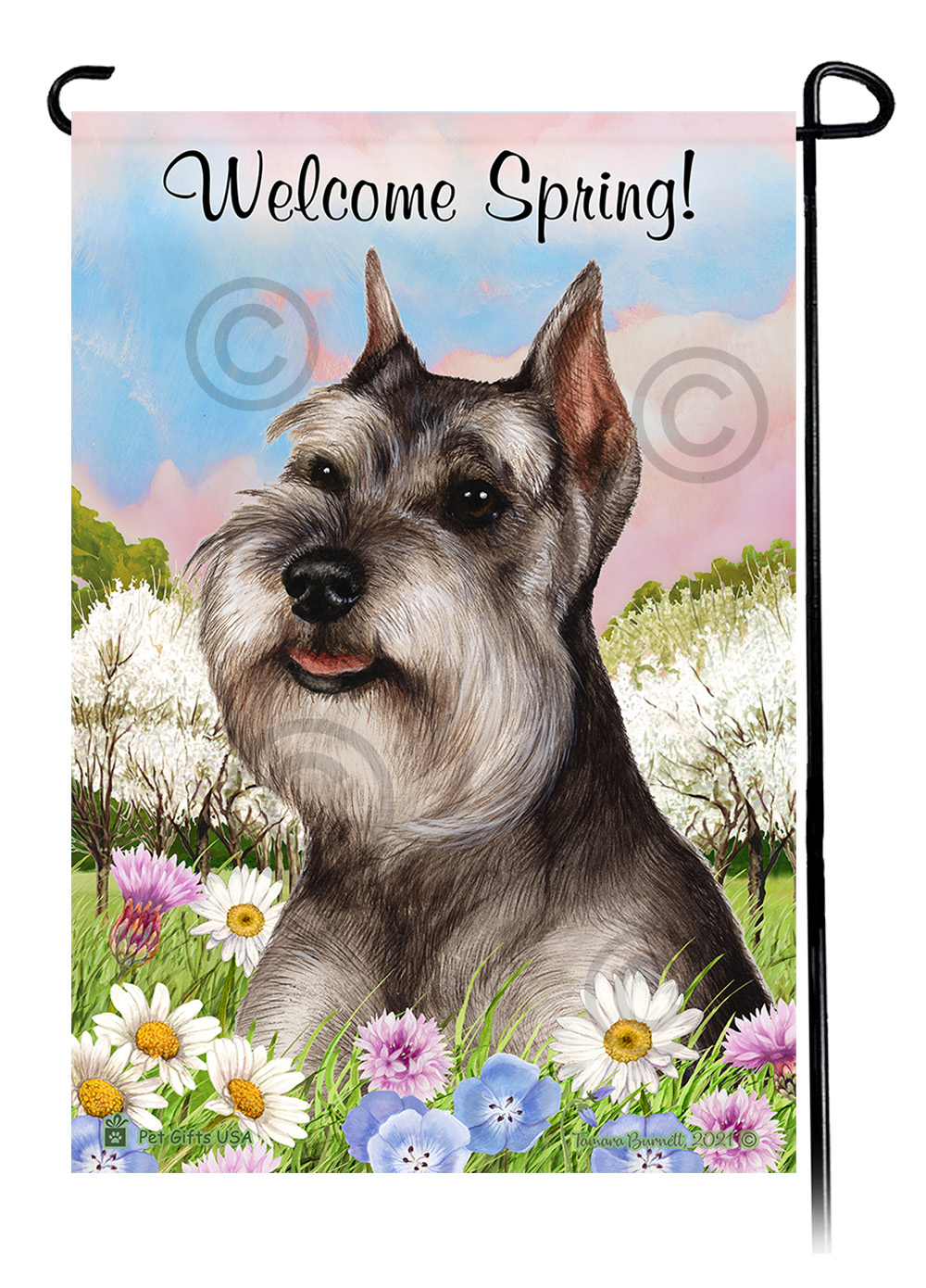 Schnauzer Grey Cropped - Welcome Spring Garden Flag | Pet Gifts USA