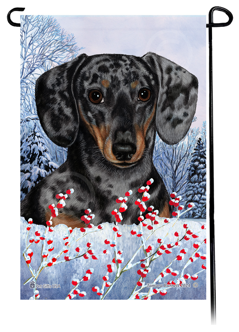 Dachshund (SH Light Black And Tan Dapple) - Winterberries Garden Flag ...