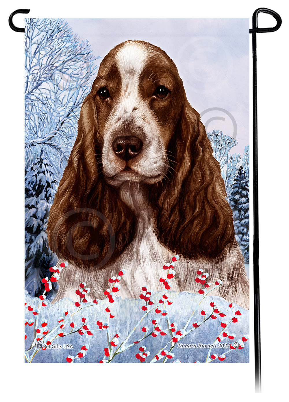 English Cocker Spaniel (Liver And White) - Winterberries Garden Flag ...