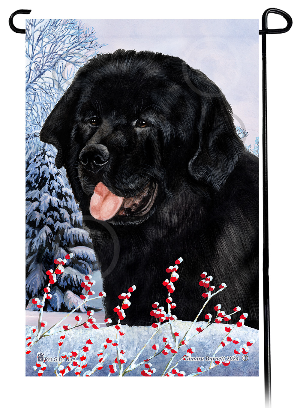 Newfoundland (Black) - Winterberries Garden Flag | Pet Gifts USA